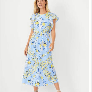 Ann Taylor | Dresses | Nwt Ann Taylor Blue Yellow Lemon Swiss Dot ...
